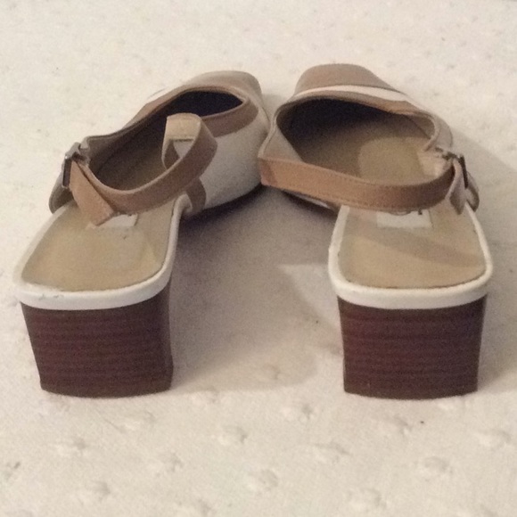 Talbots | Shoes | Talbots 2 Tone White Tan Low Heel Sandals 55m | Poshmark